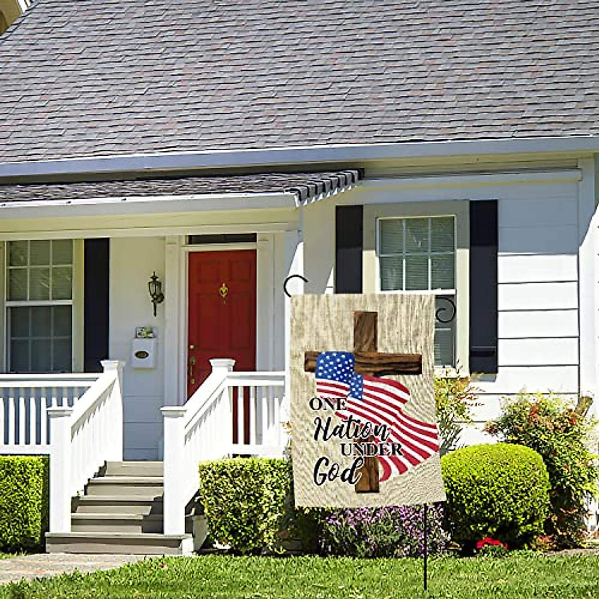 One Nation Under God Garden Flag 4th of July Patriotic Welcome Flag Memorial Day Garden Flag Independence Day Burlap Yard Sign Vertical Double-Sided arty Decorations Supplies for Indoor Outdoor Lawn 12.4 x 18.2 Inch