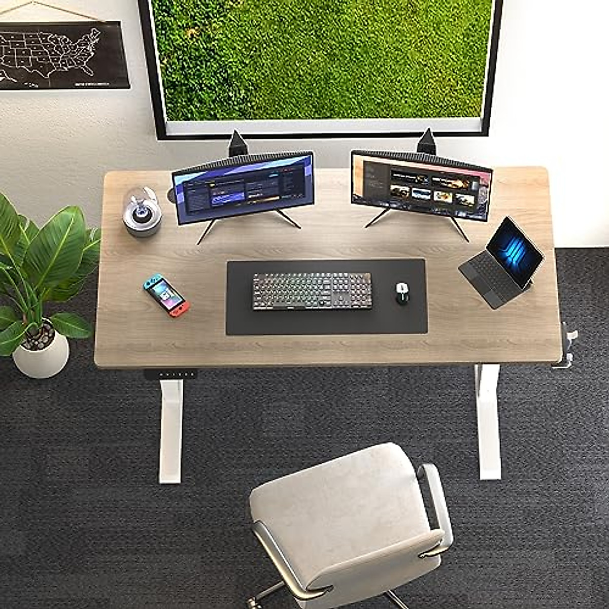 ERGOMORE Electric Standing Desk, 55 Inch Height Adjustable Standing Desk, Stand up Desk with 3 Memory Presets Controller (Maple & White)