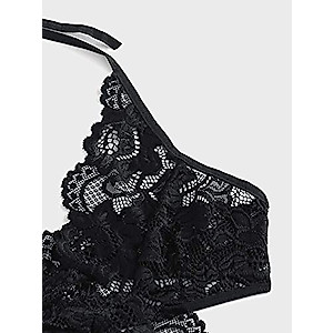 Donnalla Women Sexy Lingerie Set Two Piece Lace Bra and Panty Set Babydoll Sleepwear, Black, Large