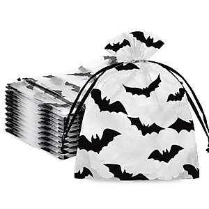 JarThenaAMCS 100Pcs Halloween Organza Drawstring Bags Black Bat Decorative Jewelry Gift Bags Candy Goodie Treat Bags Mesh Bags for Holiday Baby Shower Birthday Party Supplies,4 x 6 Inch