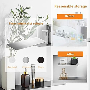 Biutimarden 16Inch Stainless Steel Wall Mounted Floating Shelf Drilling or Shelf Adhesive Modern Room Decor Wall Shelf Floating Shelf for Bathroom Bedroom Decor