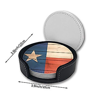 Wood Texas Flag Drinks Coasters With Holder, Suitable For Kinds Of Cups, Set Of 6