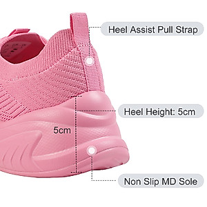 Hasina Womens Walking Shoes Slip On Mesh White and Hot Pink Sneakers Lightweight Breathable Comfortable Casual Running Shoes （Pink,8.5）