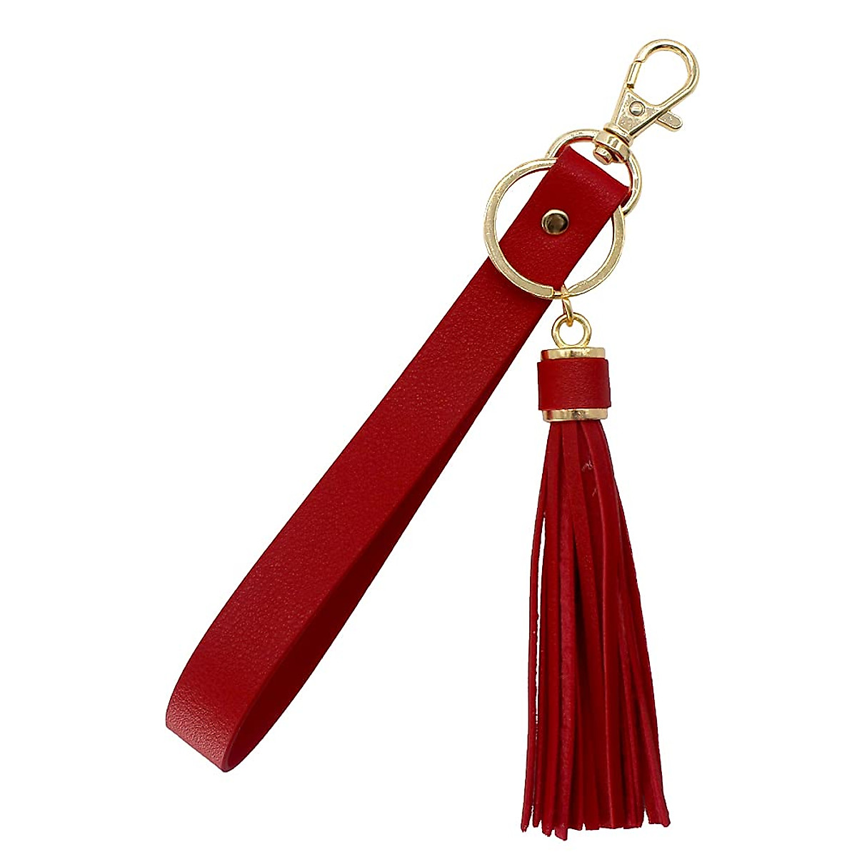 PAMIR TONG PU Faux Leather Wristlet Strap for Key, Hand Wrist Lanyard Key Chain Holder with Tassel for Wallet Purse Clutch Cellphone Wristlet Key (Red)