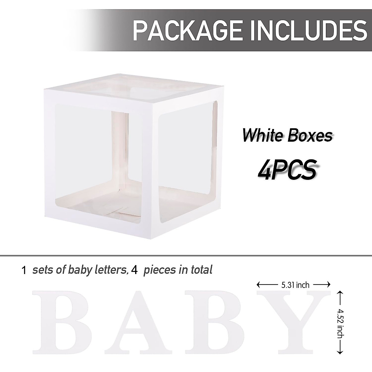 Baby Boxes With 4 pcs Letters White Clear Balloon Box Blocks for Baby Shower and Birthday Party