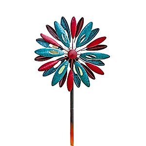 Solar Wind Spinner Solstice 75in Multi-Color Seasonal LED Lighting Solar Powered Glass Ball with Kinetic Wind Spinner Dual Direction for Patio Lawn & Garden, Easy to Assemble and LED Color Changing