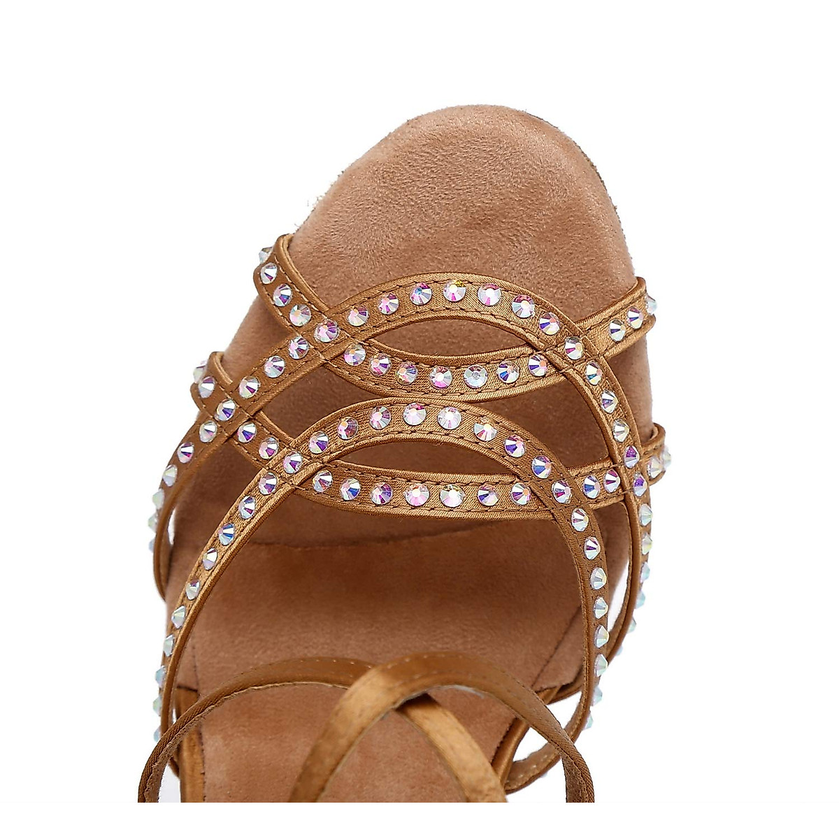 Minishion Dance Shoes for Women Glitter Ankle Strap Heels L360 Brown 4" Heel US 8