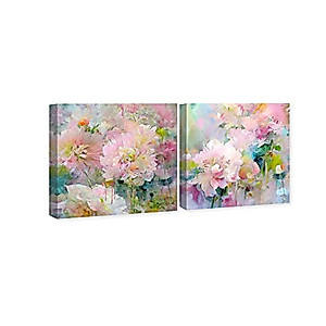 Wynwood Studio Floral and Botanical Modern Canvas Wall Art La Bloomia Set Living Room Bedroom and Bathroom Home Decor 30 in x 30 in Pink and Blue