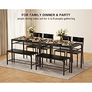 Gizoon Kitchen Table and 2 Chairs for 4 with Bench, 4 Piece Dining Table Set for Small Space, Apartment, Black