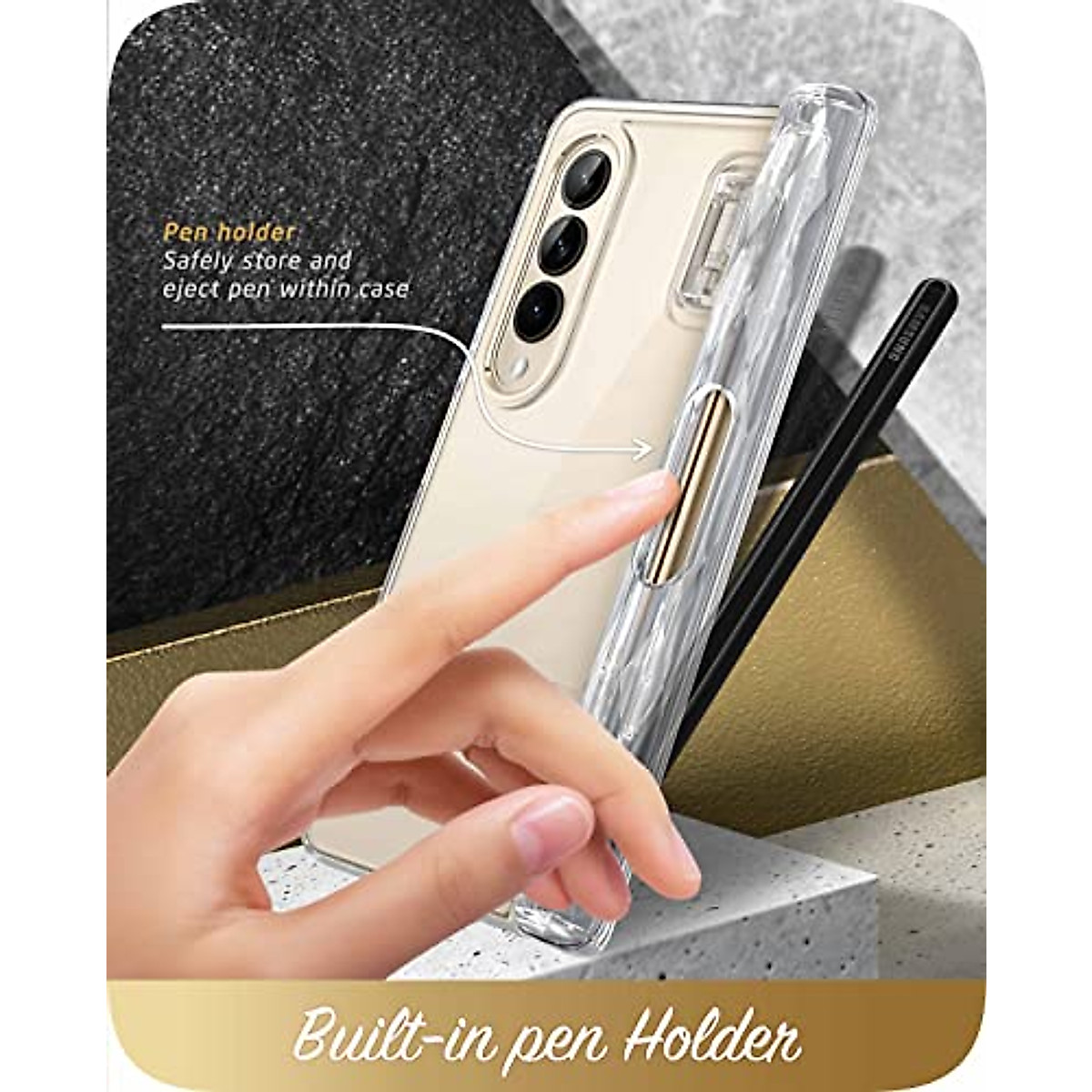 i-Blason Cosmo Series for Samsung Galaxy Z Fold 4 Case with Pen Holder 5G (2022), Stylish Protective Bumper Z Fold 4 Clear Case with Built-in Screen Protector (Clear)