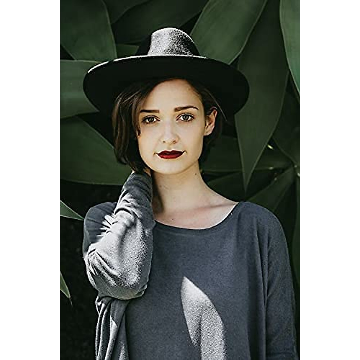 Classic Felt-Fedora Hat with Belt Buckle Women Wide Brim Wool Panama-Hat Adjustable（Size：S-M）