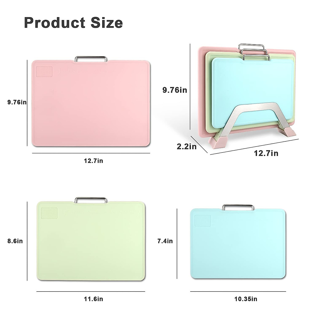 FIVETAS cutting boards for kitchen dishwasher safe,set of 3 with holder,plastic cutting boards with Easy-Grip Handles.GARLIC GRINDING AREA. BPA Free, Non-porous Non-Slip Feet