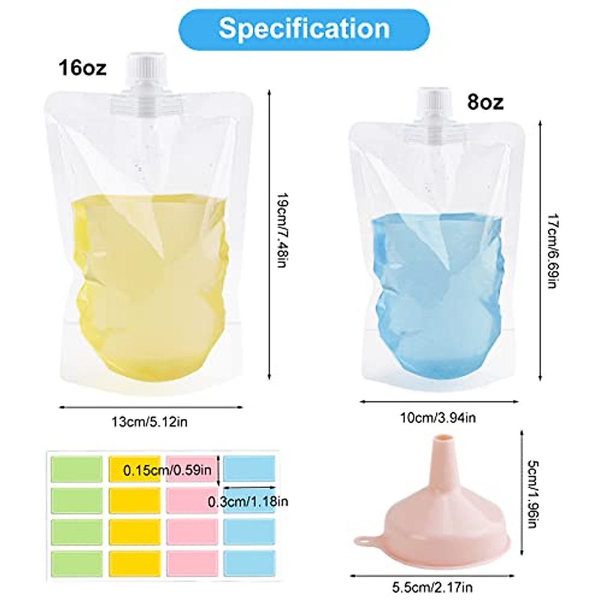 16Pcs Plastic Flask, Concealable and Reusable Cruise Sneak Flask Pouches, SHAIDOJIO Travel Drinking Flask (16 x 8oz, 2 x Funnels, 16 x Label Stickers)