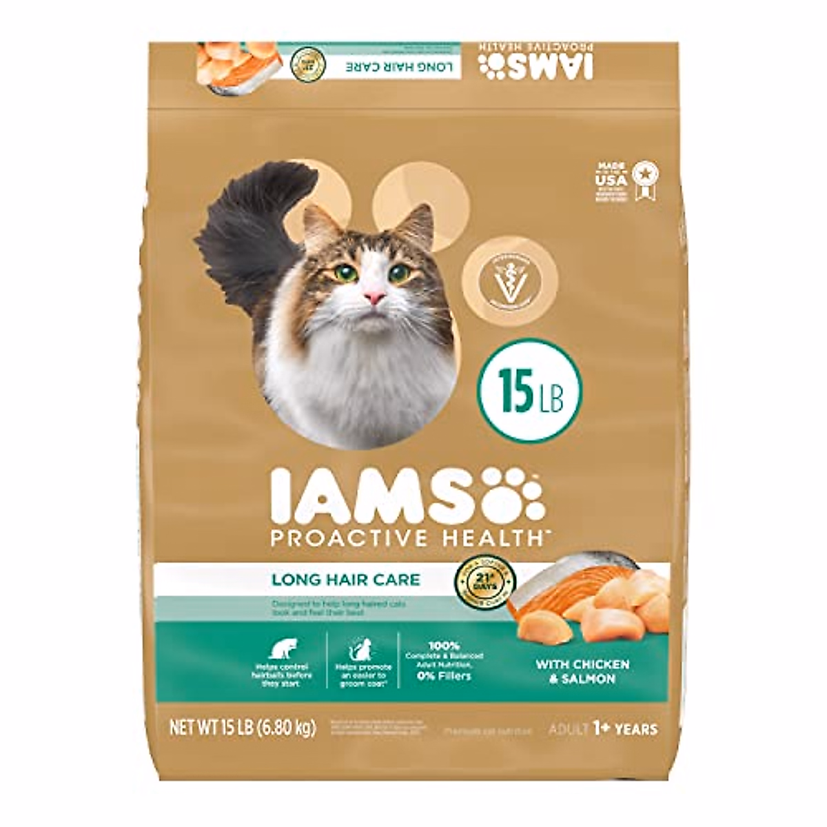 Iams Proactive Health Long Hair Care Adult Dry Cat Food with Real Chicken, 15 lb. Bag