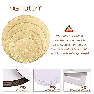 Hemoton 4Pcs Reusable Thicker Cake Boards with Embossed Foil Wrapping and 3 Scrapers for Cake Decoration Wedding Birthday Party 12" 10" 8" 6" (Gold)