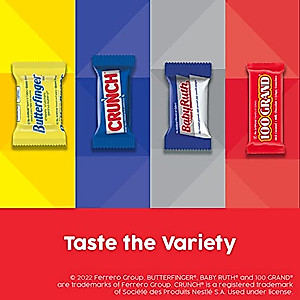 Butterfinger CRUNCH Baby Ruth and 100 Grand Candy Variety Pack Assorted Mini and Fun Size, Individually Wrapped Chocolate Bars, 0.4 Oz. (Pack of 80)