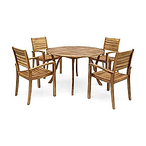 Christopher Knight Home Payne Outdoor 4-Seater Round Acacia Wood Dining Set, Teak Finish