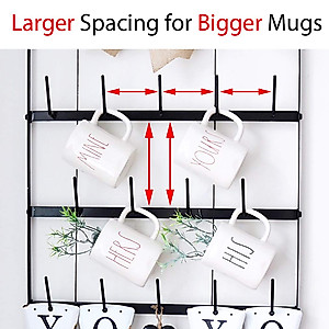 Wall Mounted Coffee Mug Rack - Large Rustic Black Iron Steel Kitchen Rack with 6 Rows - Storage for 27 Cups - Jar & Plate Holder - Vertical Display Organizer - Farmhouse Home Décor - Claimed Corner