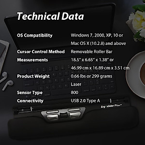 Ergoslider Plus SE: Ergonomic Mouse with Roller-Bar for Precision Computer Cursor Control. USB Powered, 5 Button Central Pointing Device. Relieve Wrist & Shoulder Pain from Carpal Tunnel or Tendinitis