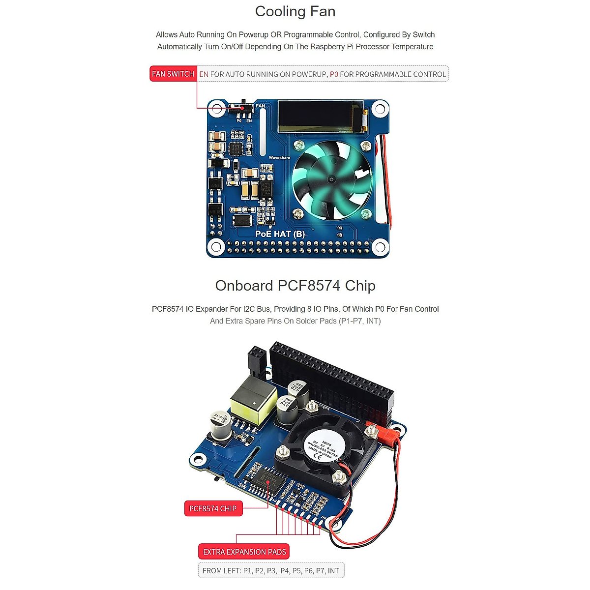 Waveshare PoE HAT (B) Power Over Ethernet HAT Supports Raspberry Pi 3B+ and 4B, 802.3af PoE Network