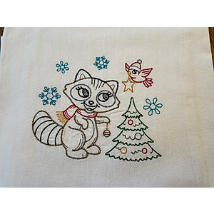 Christmas embroidered flour sack tea towel, Christmas bunny, vintage pattern, 1 in set of 7 designs, machine embroidery