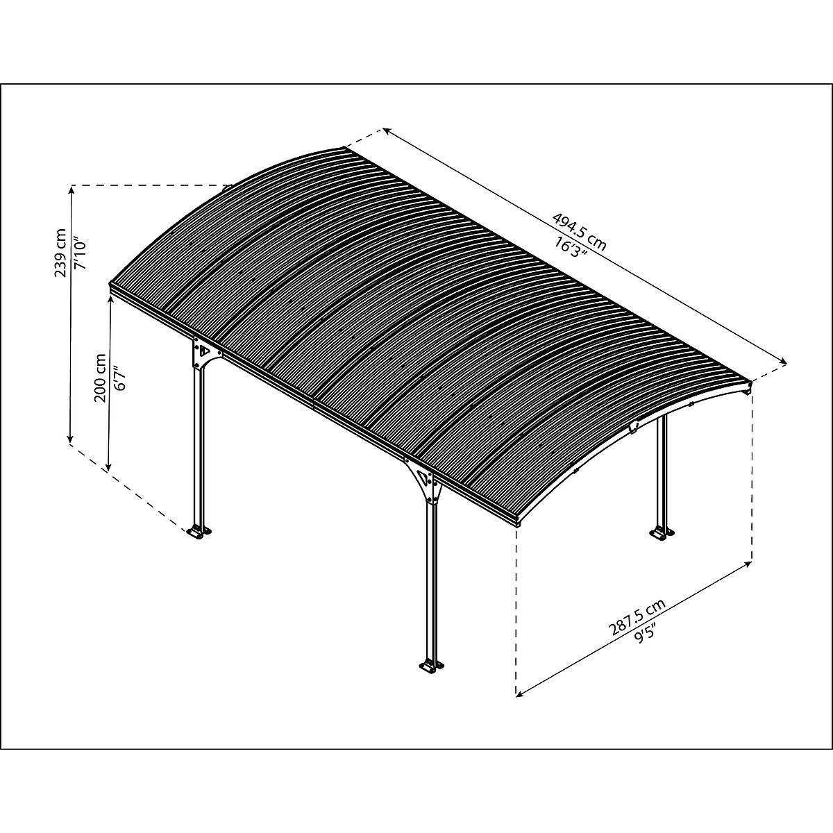 Palram - Canopia Atlas 10 x 16 Metal Carport, Heavy Duty Car Port, Weather-Protected Gray Aluminum Frame, Bronze Polycarbonate RV & Car Storage, UV Protected, DIY Truck Garage Kit, 10-Year Warranty