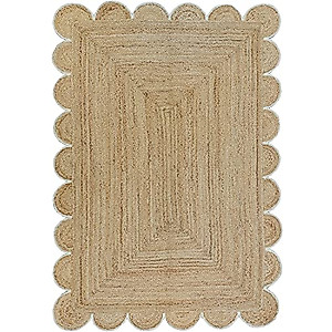 RAJPUTANA Rug Weaving Village Scalloped Natural Jute Area Rug, Hand Woven Classic Rug Kitchen Rugs, Rugs for Living & Bedroom (Off White, 2'6''x6')