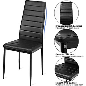 POULEII Dining Chairs Set of 4, Leather Dining Chairs with Padded Seat Foot Cap Protection,Ergonomic Curved Back for Dining Kitchen Living Room