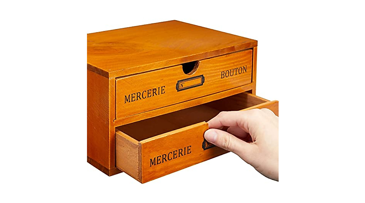 Vintage Wooden Storage Box with Drawers for Desk Organization