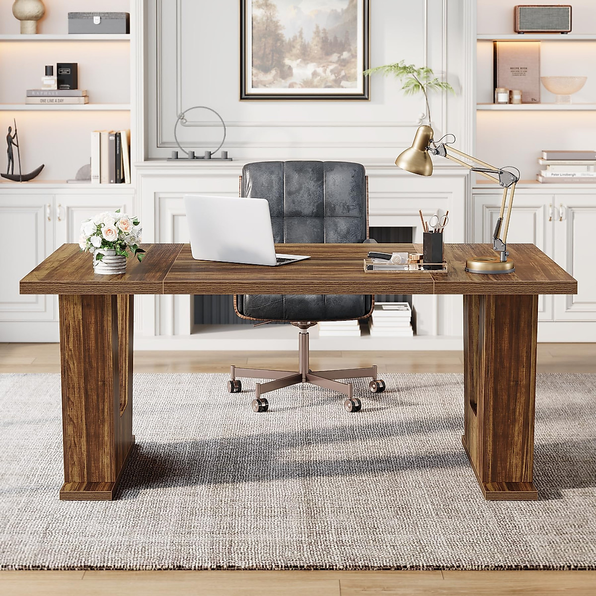 Tribesigns 63-Inch Wood Executive Desk, Large Office Computer Desk, Industrial Simply Style Study Writing Desk Business Workstation for Home Office