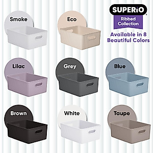 Superio Ribbed Collection - Decorative Plastic Open Home Storage Bins Organizer Baskets, Large White Smoke (1 Pack) Container Boxes for Organizing Closet Shelves Drawer Shelf 15 Liter/16 Quart