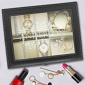 Custom Monogrammed Jewelry Box & Organizer - Personalized and Engraved Bridesmaid Accessories Gift for Mom, Wife, Her (Black)