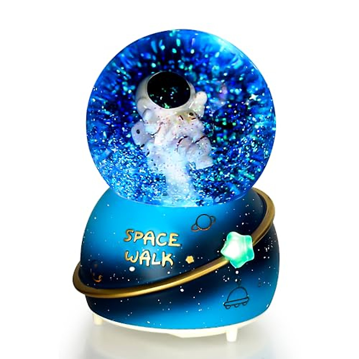 Snow Globe Astronaut Christmas Snow Globes for Kids with Automatic Snow, Music, Colorful Lights (Blue)