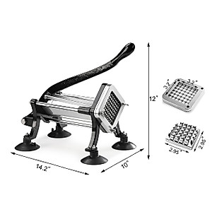 New Star Foodservice 43204 Commercial Grade French Fry Cutter with Suction Feet, 1/2 Inch and 3/8 Inch Blades, Limited Edition Black