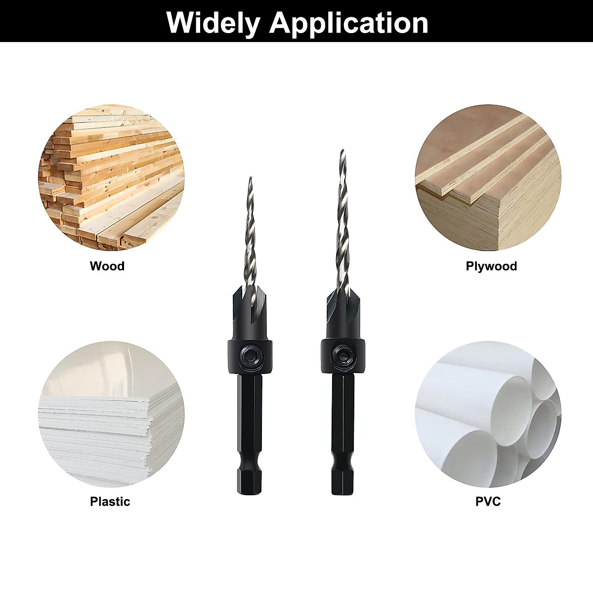 GMTOOLS Countersink Drill Bit Set, 5Pcs Tapered Drill Bits M2 HSS, with 1/4" Hex Shank Quick Change and Allen Wrench, Counter Sinker Set for Woodworking and Carpentry, Pilot Screw Hole Set