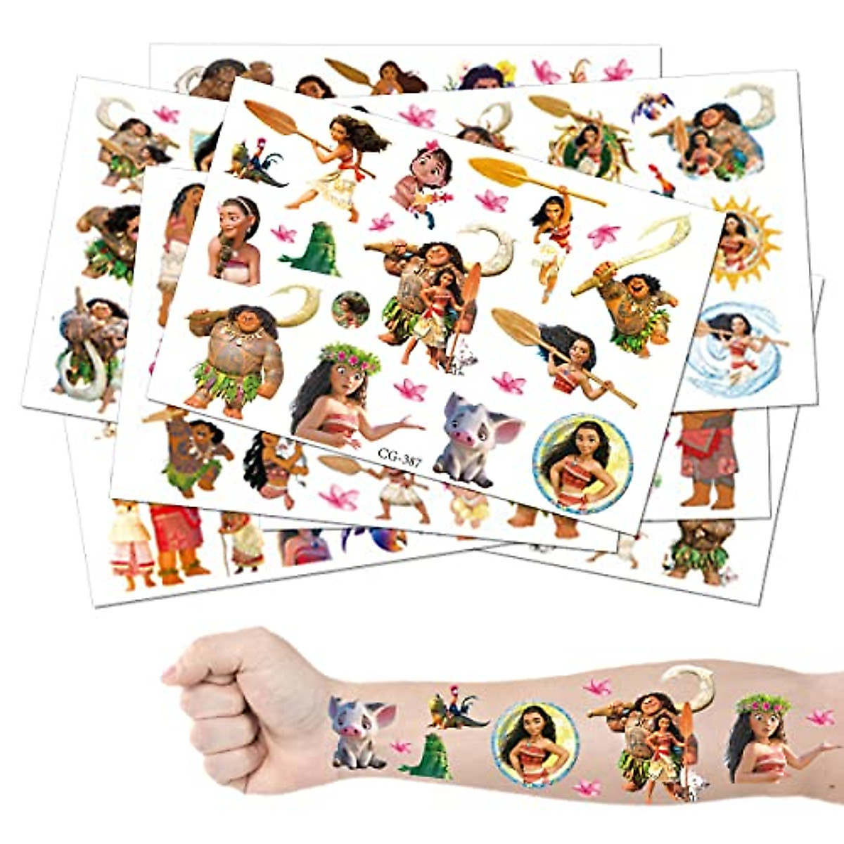 8 Sheets Temporary Tattoos Stickers For Moana, Moana Birthday Party Supplies Decorations Party Favors, Gifts for Boys Girls School Classroom Rewards