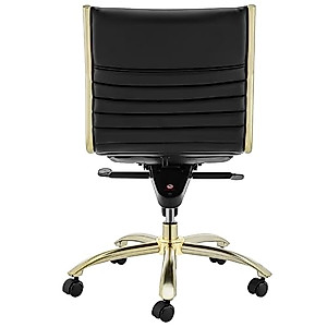 Euro Style Chair Black/Gold Faux Leather/Steel Dirk Rolling Office Chair - Adjustable Bungie Computer Desk Chair with Wheels for Work, Study, Gaming