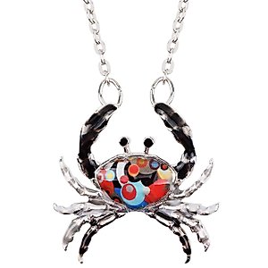 DUOWEI Cute Crab Necklace Pendant Hypoallergenic Jewelry Summer Spring Gifts (Black)