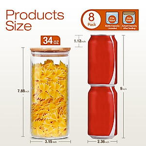 HomArtist Glass Jars with Bamboo Lids 34 FL OZ [Set of 8], Glass Canisters with Airtight Lids, Glass Food Storage Containers for Pasta, Oats, Coffee, Flour, Sugar, Rice, Best for Kitchen & Pantry