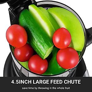 AMZCHEF Cold Press Juicer Machines, 4.5-inch Wide Feeding Chute Fit Whole Fruits & Vegetables juicer, Two Upgraded Filter, High Yield Juice, 250W Power, easy to clean, Black