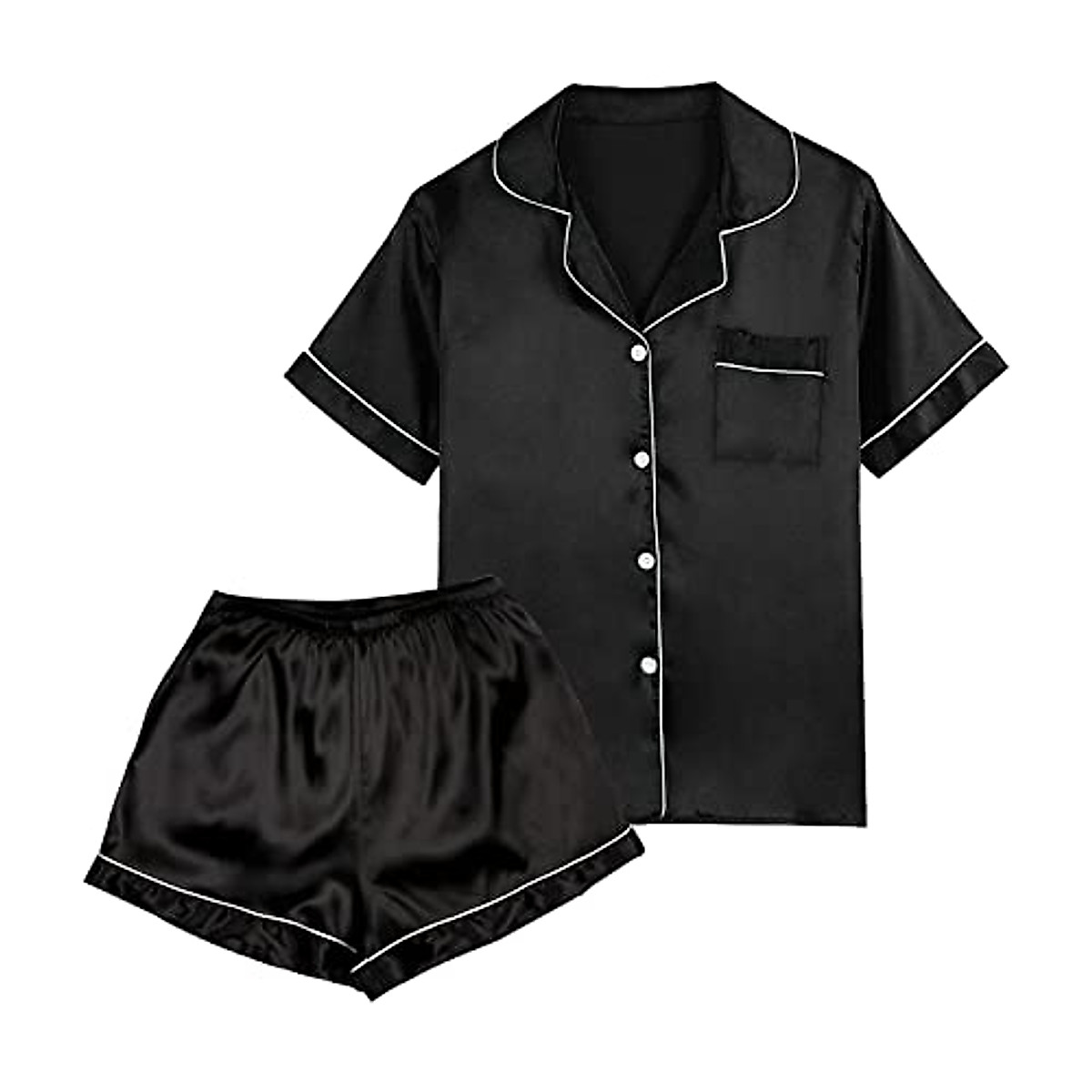 Silk Pajamas For Women, Summer Pajamas, Button Up Pajamas, Women’s Pajamas Sets Black