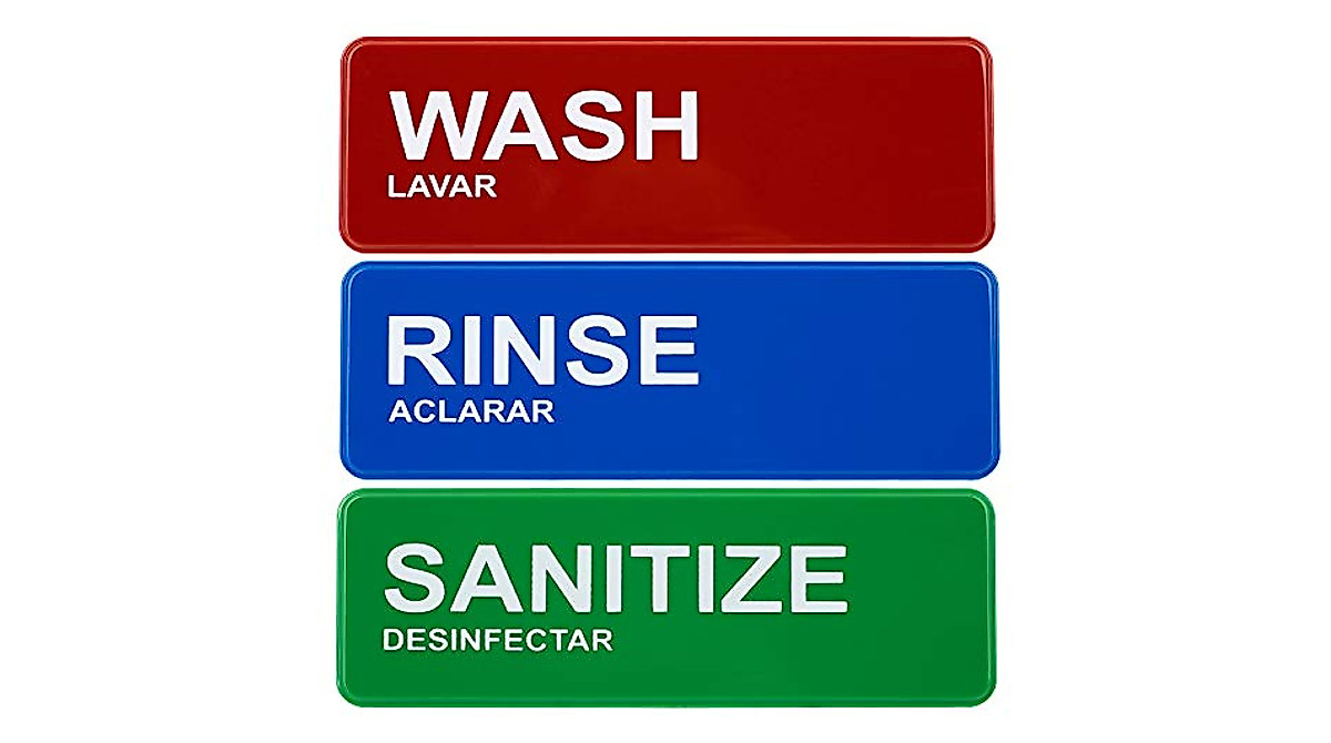Excello Wash, Rinse, Sanitize Signs - 3 Pack