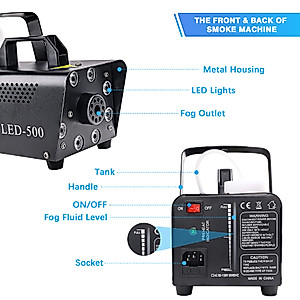 Upgraded Smoke Machine Fog Machine, 2000CFM Fog 8 LED and 13 Colors Lights Timing Remote Control Auto Spray, 500W Professional Stage Fogger for Christmas Halloween Party DJ Show Wedding Indoor Outdoor
