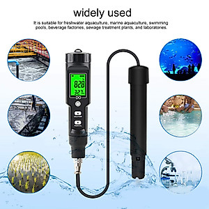 Hyuduo Digital Dissolved Oxygen Meter PH Water Quality Temperature and Humidity Meter Analyzer for 0.0‑40.0mg L Oxygen Concentration Portable DO Pen