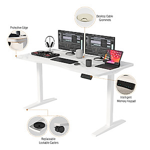 Monomi Height Adjustable Electric Standing Desk, 55 x 28 Inches Stand up Desk, Sit Stand Home Office Computer Desk(White Frame+Marble White Top)