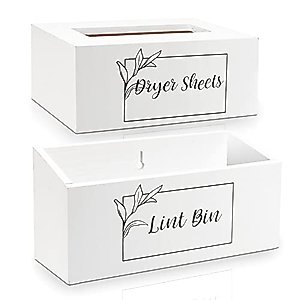 WellSign Dryer Sheet Holder and Magnetic Lint Bin Box Set for Laundry Room Farmhouse Decor,Wooden Dryer Sheet Container Dispenser,Fabric Softener Sheets Organization and Storage for Home Decor 2PK