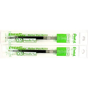2 Pk Pentel LRN5-D EnerGel Refills, 0.5 mm Fine Needle Tip, Green