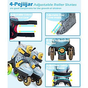 Kids Quad Roller Skate,Roller Skates for Girls Boys,with Adjustable Size&Double Brakes&Luminous Wheels&Protective Gear,3-Point Balance Roller Shoes for Beginners,for Indoor Outdoor