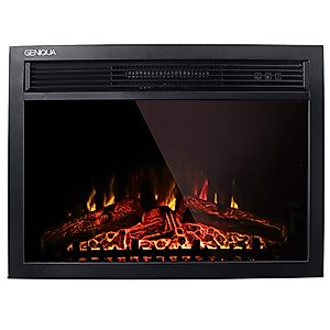 Geniqua 23" Freestanding Wall Mounted Electric Fireplace Insert Heater 1400W Log LED Flame Remote Adjustable Heat Recessed Stove Indoor Warm