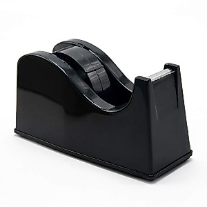 Desktop Tape Dispenser Adhesive Roll Holder (Fits 1" & 3" Core) with Weighted Nonskid Base Black